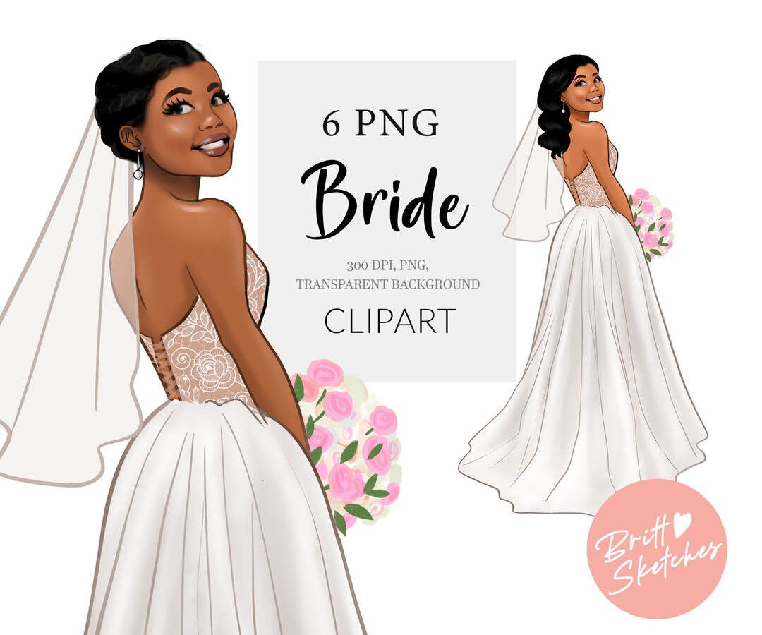 Bride Clipart, African American, Fashion Girl PNG, Wedding Clipart ...