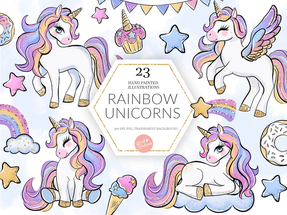 Rainbow Unicorn Clipart Unicorn PNG Glitter Sweets Rainbow - Etsy