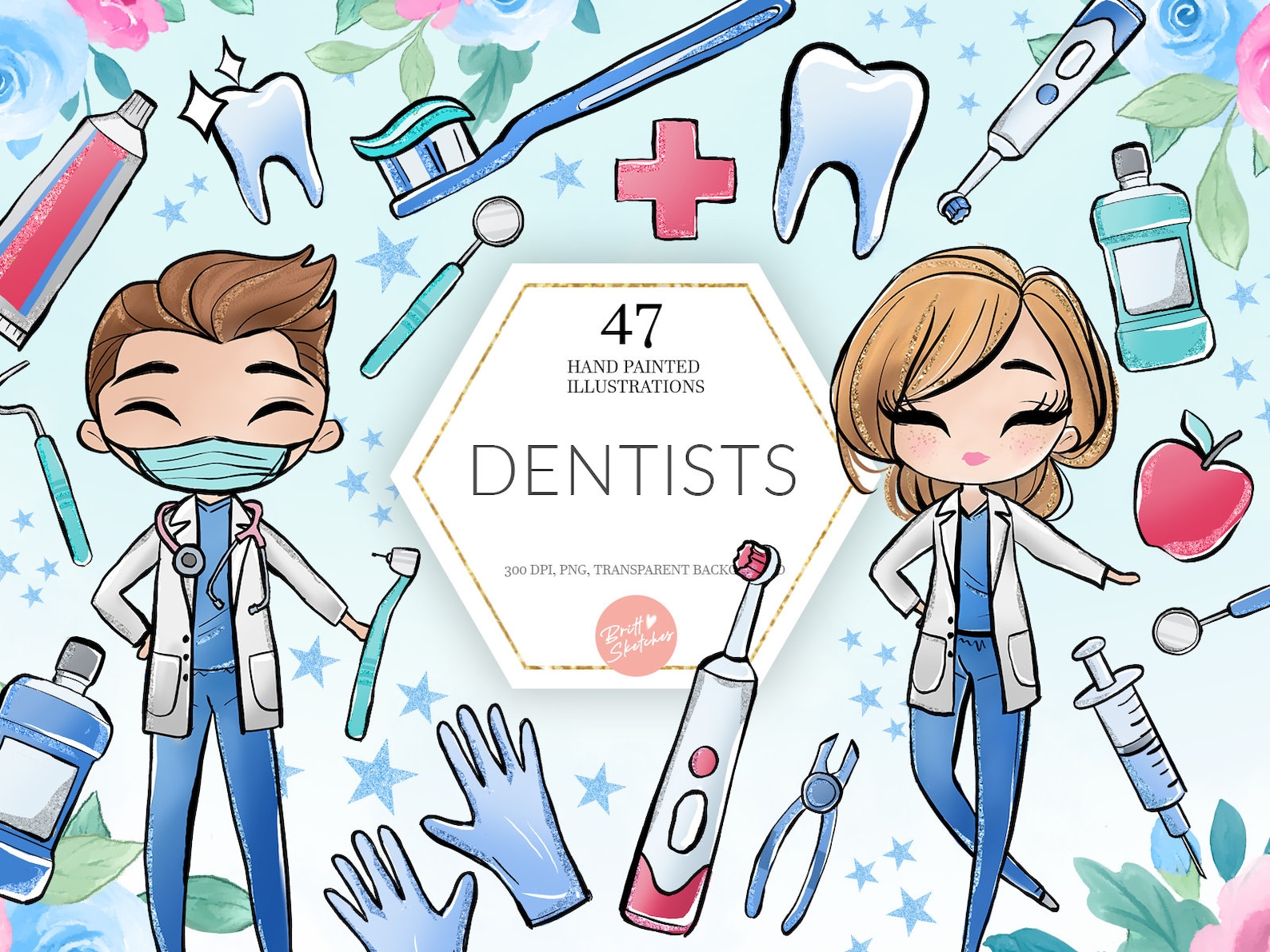 Dentist Medical Clipart Female Male Dentist Scrubs Dental - Etsy