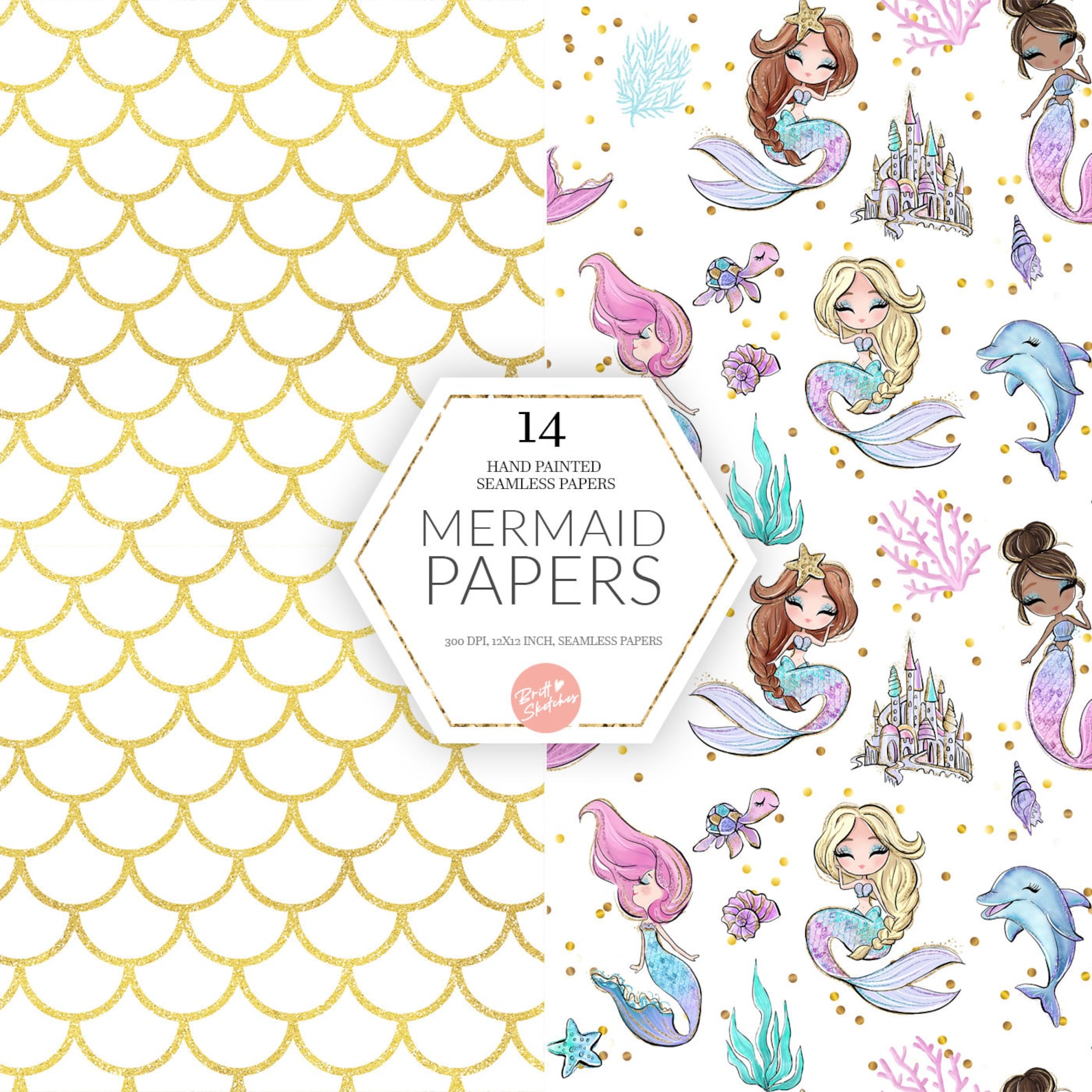 Mermaids Digital Paper Pastel Version High Res JPG Seamless - Etsy