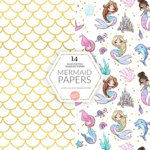 Mermaids Digital Paper, Pastel Version, High Res JPG Seamless Pattern ...