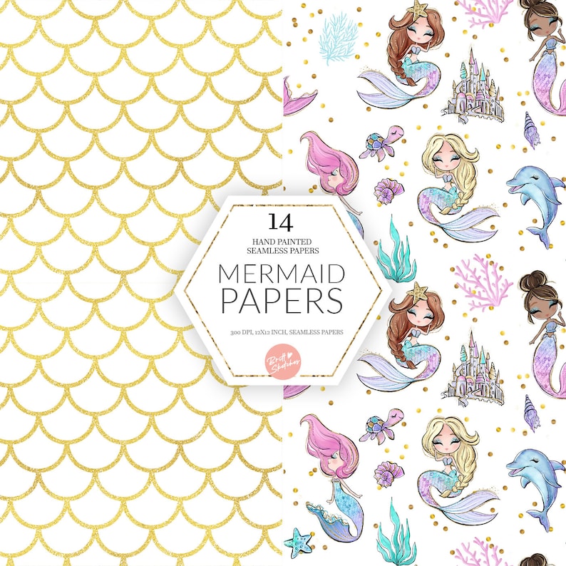 Mermaids Digital Paper Pastel Version High Res JPG Seamless - Etsy