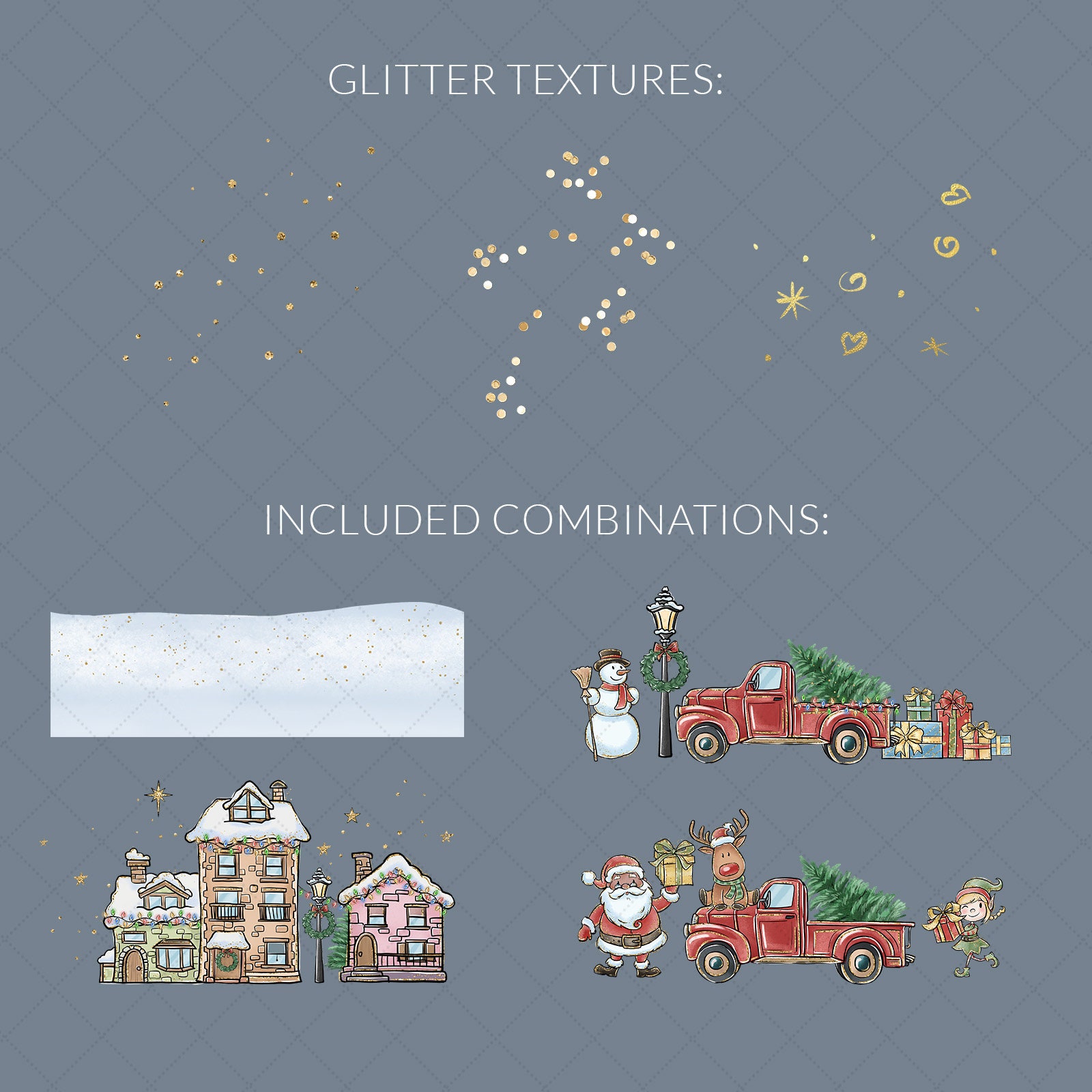 Santa Town Clipart, Christmas PNG, Elf and Reindeer, Christmas Village ...