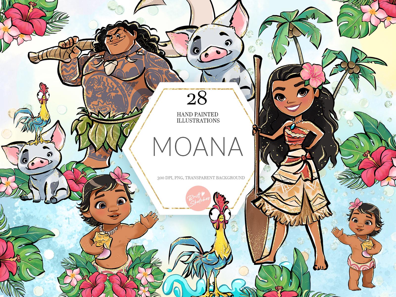 Moana Clipart, Polynesian Princess PNG, Maui, Heihei, Pua, Baby Moana ...
