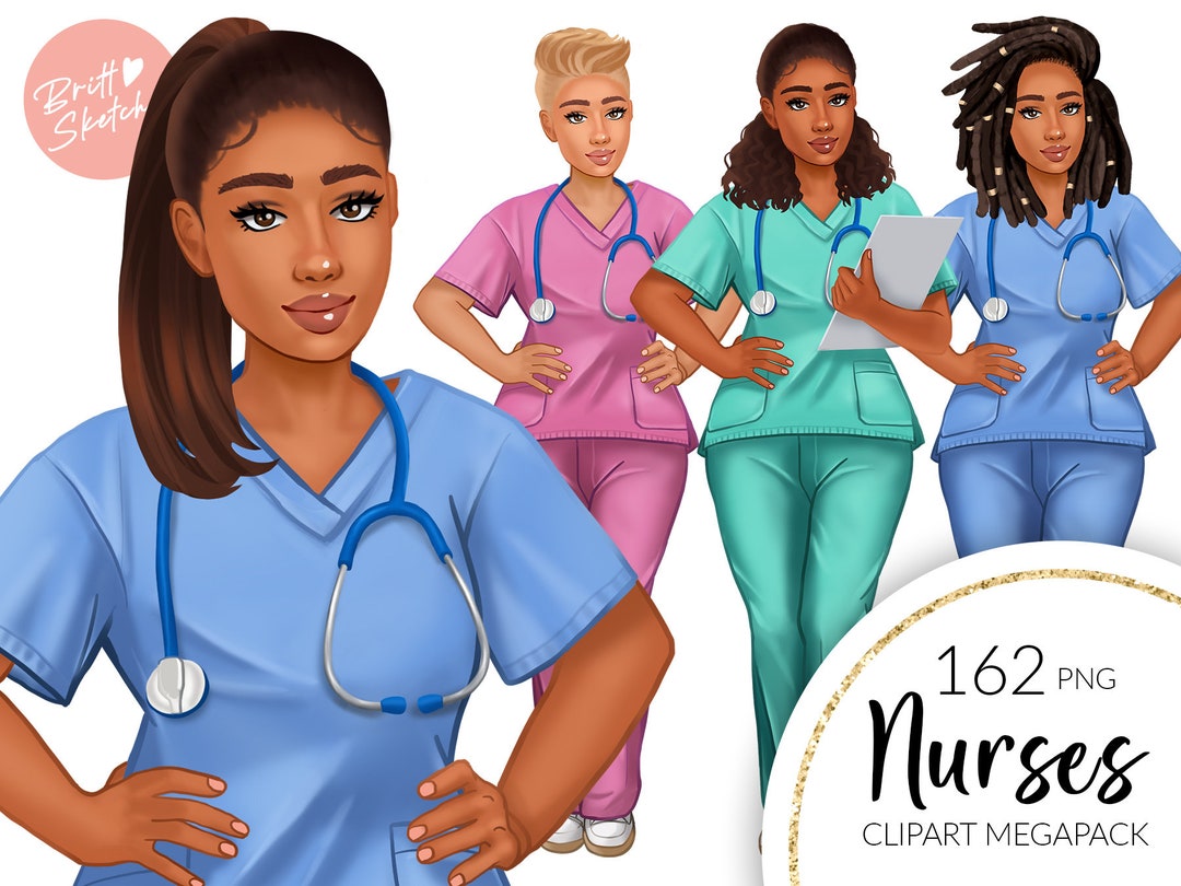 Nurse Clipart, Curvy Female Nurses, Medical Scrubs Fashion African ...