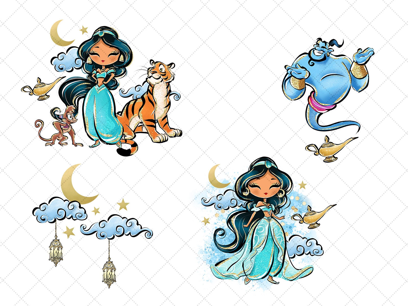 Jasmine Clipart, Princesa árabe PNG, Tigre, Mono, Castillo, Dibujado a ...