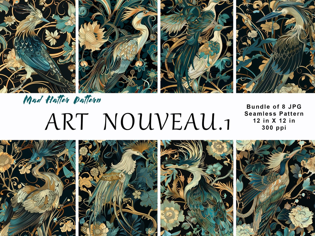 Art Nouveau-seamless Pattern-backgrounds-printable Digital Paper-fabric ...