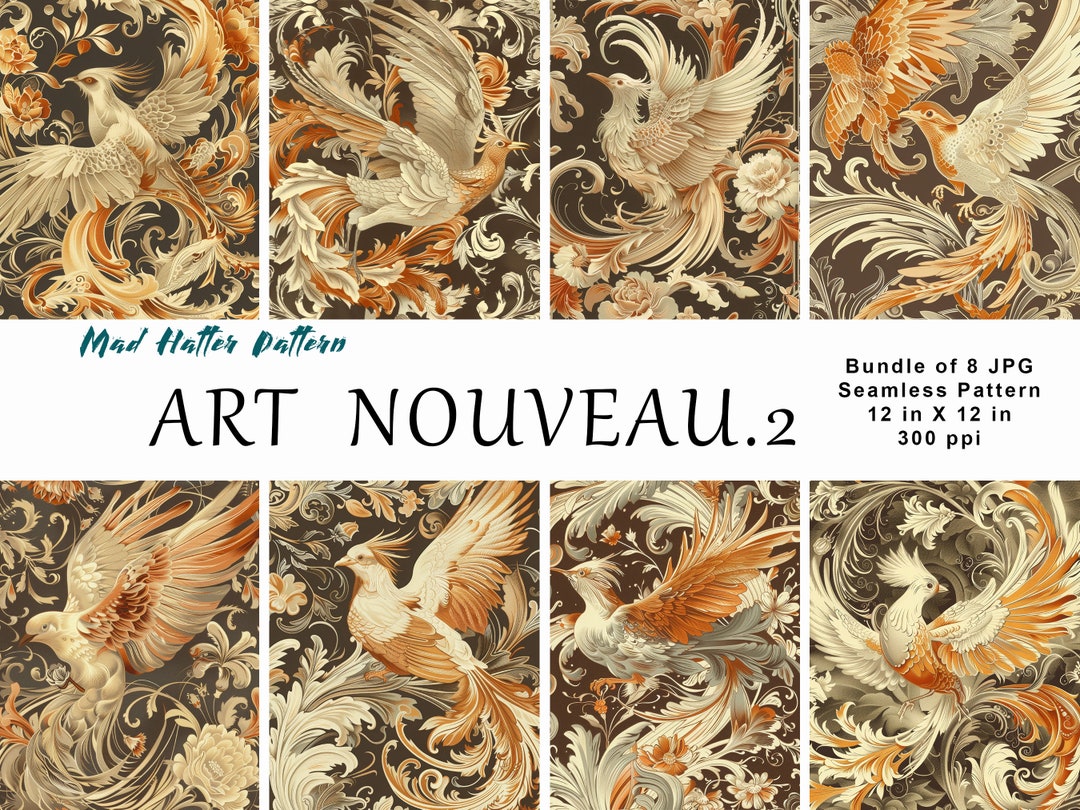 Art Nouveau-seamless Pattern-backgrounds-printable Digital Paper-fabric ...