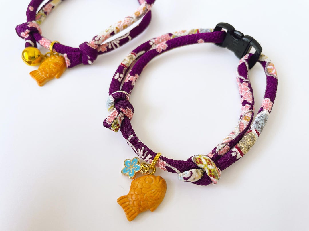 Cat Collar With Taiyaki Charm, Japanese Chirimen Cord, Breakaway Kitty ...