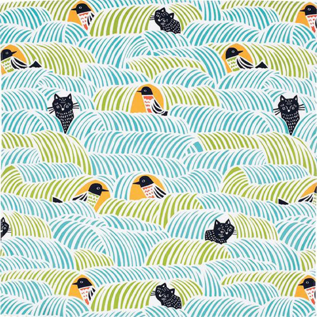 Furoshiki 70x70cm, Cotton Kata Kata Musubi Cats & Birds Green, Japanese ...