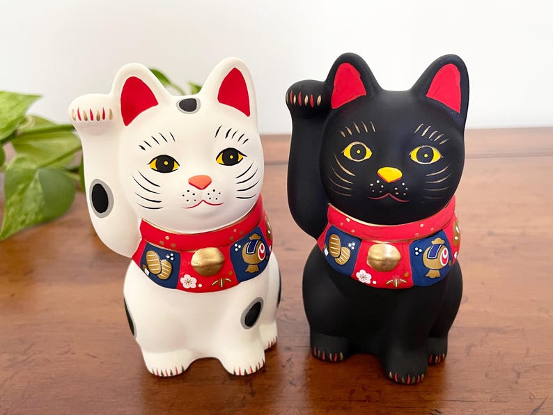 Handcrafted Maneki Neko Lucky Cat Statue: Japanese Feng Shui Decor - Etsy