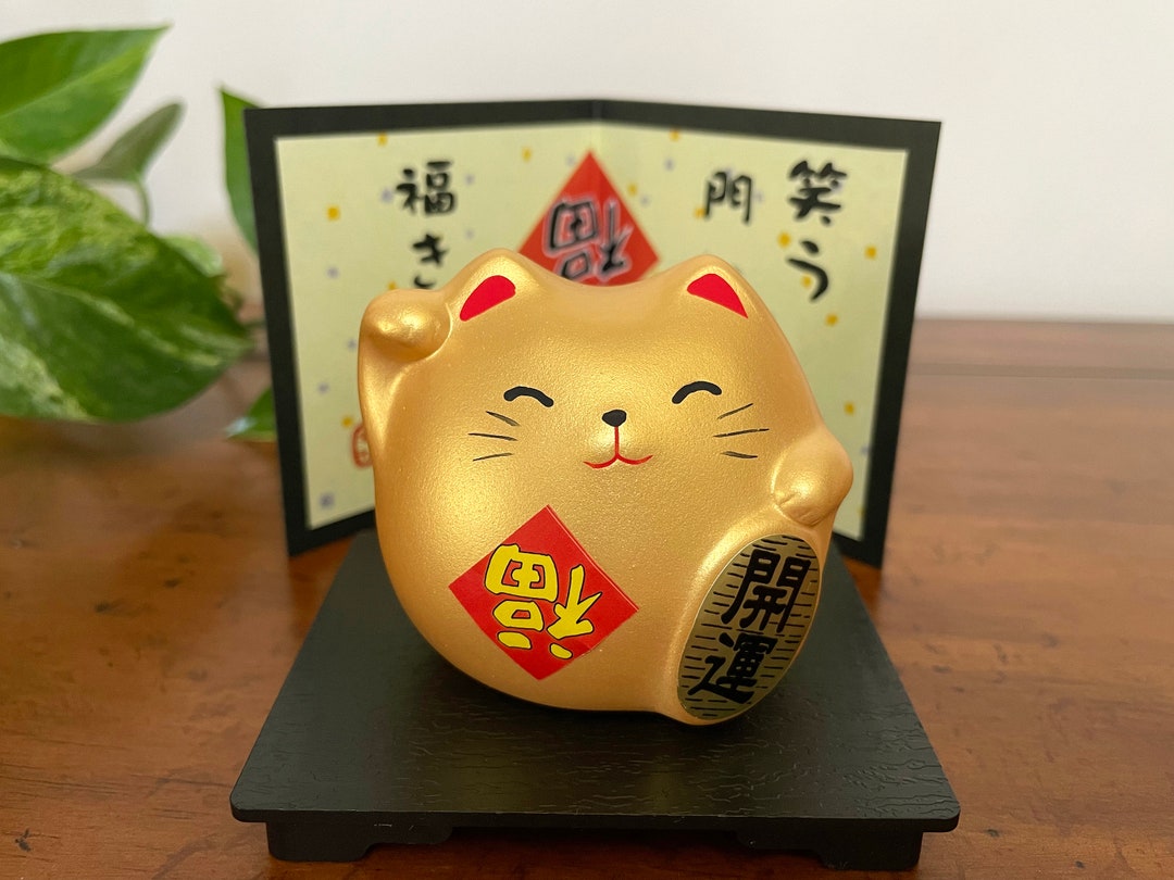 Gold Japanese Lucky Cat Statue Maneki Neko Wealth Prosperity - Etsy