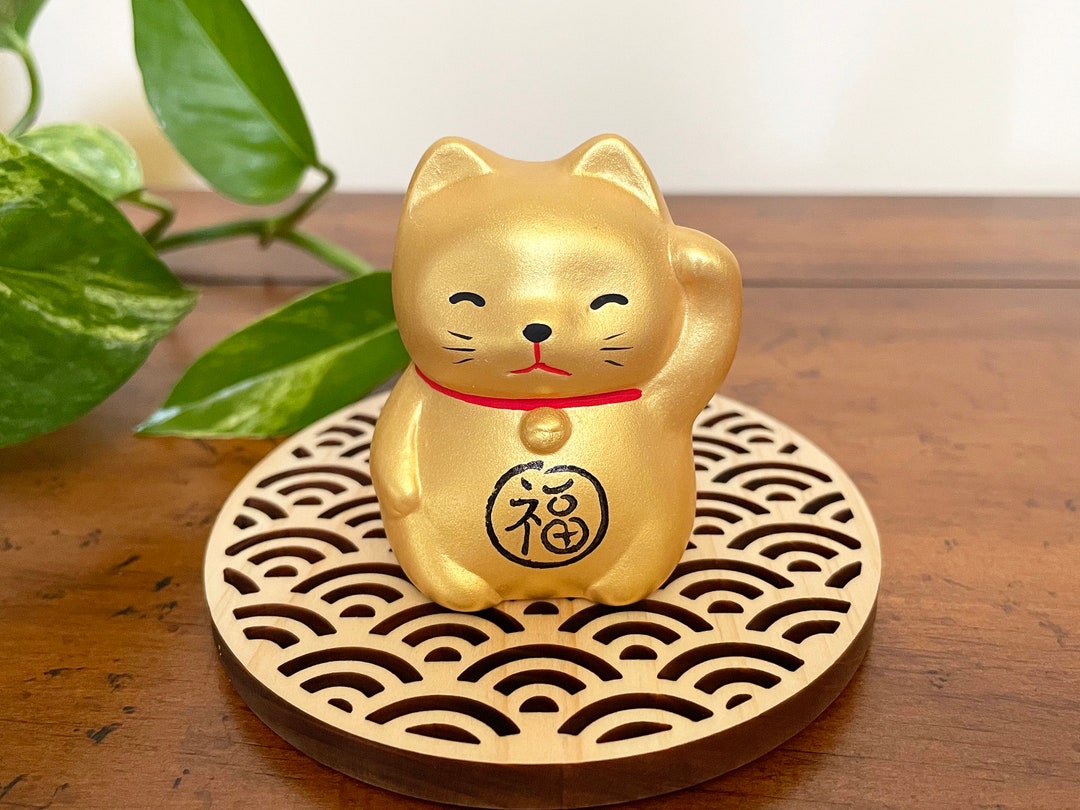 Gold Japanese Lucky Cat Statue Maneki Neko Wealth Prosperity and Fortune Beckoning Waving Cat for Happiness Good Luck Gift Desk Decor Etsy