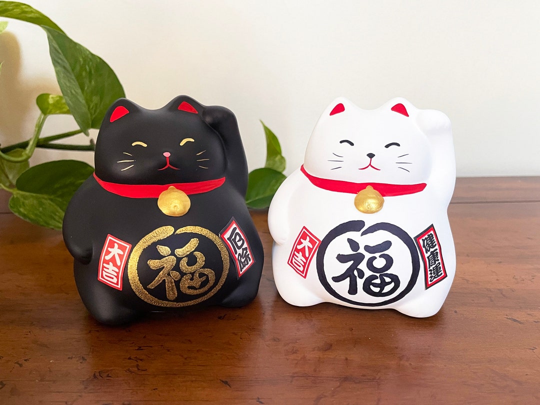 Japanese Maneki Neko Statue Set: Lucky Cat, Feng Shui Decor - Etsy