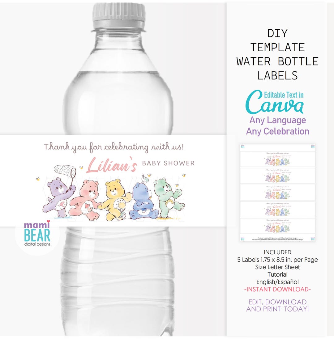 Cute Bears Water Bottle Labels. Baby Shower Editable Printable Mom to ...