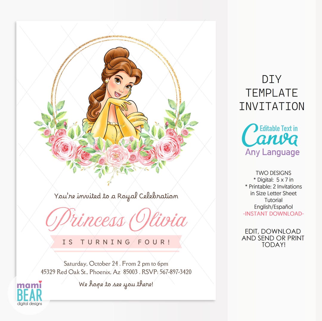 Princess Belle Birthday Template Invitation. Beauty and the Beast ...