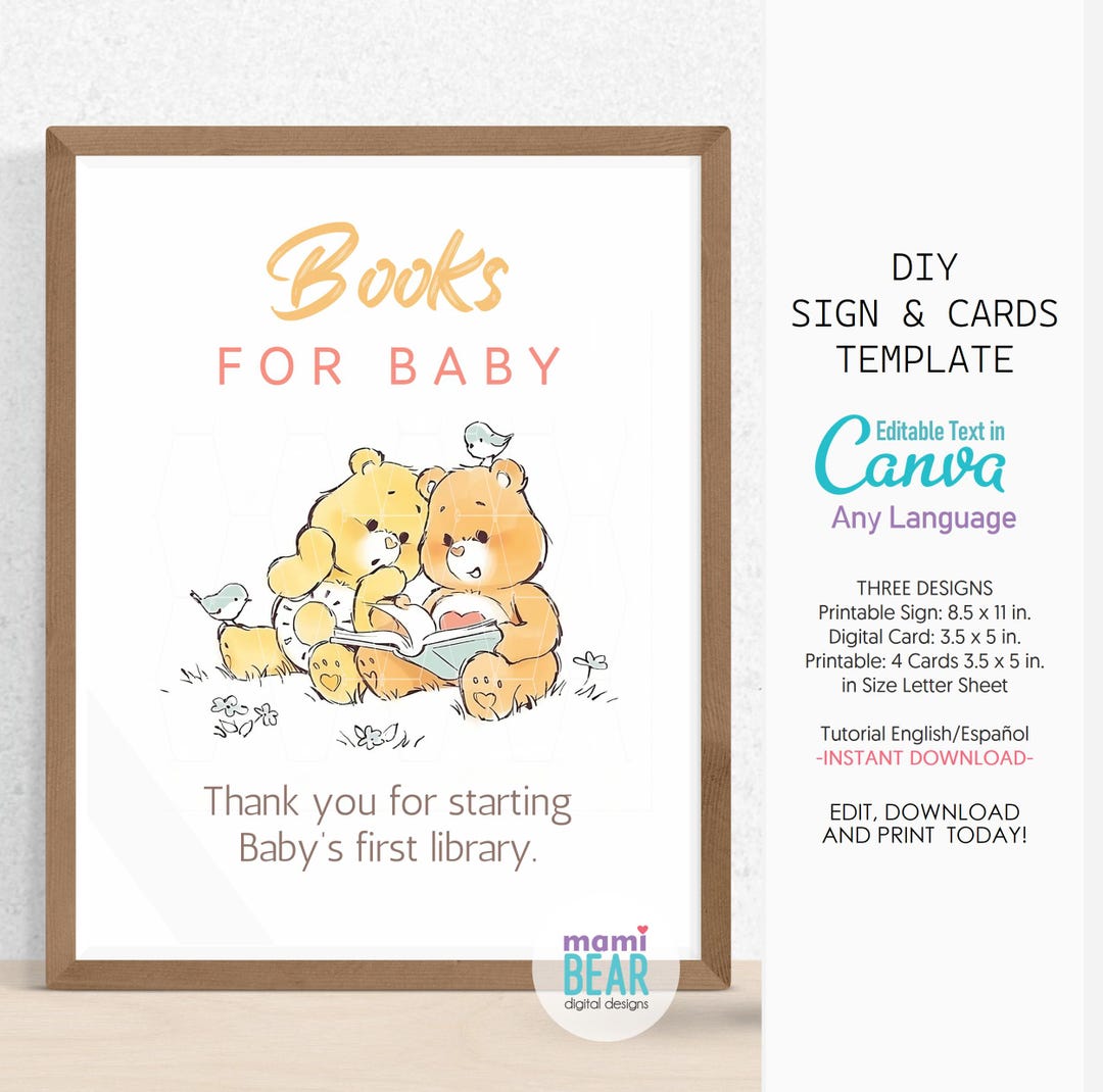 Cute Bears Books for Baby Sign & Cards. Printable Mom to Be Decoration ...