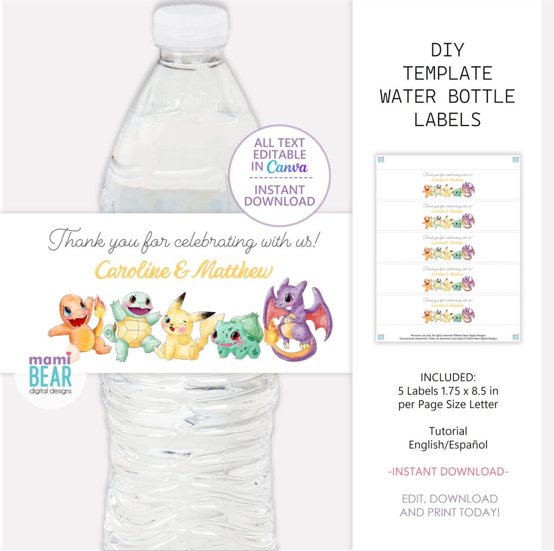 Pokemonwater Bottle Labels . Pikachu Baby Shower Editable Printable Mom ...