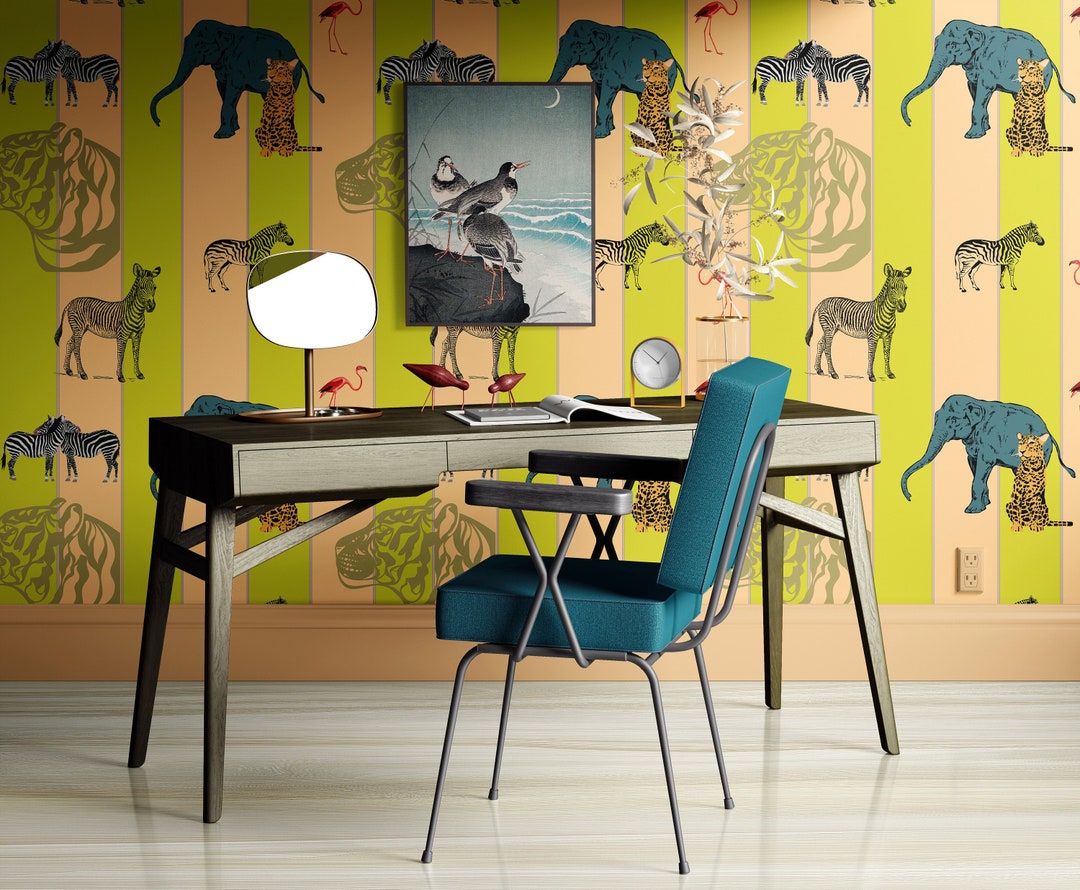Wallpaper. Animals Design, Tiger, Elephant, Flamingo Wallpaper. Wall ...