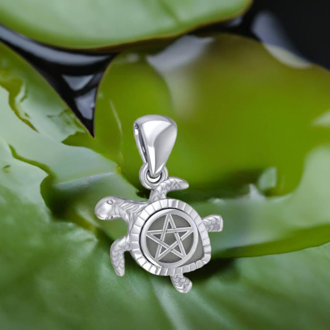 Sea Turtle With Pentacle Shell Sterling Silver Pendant - Etsy