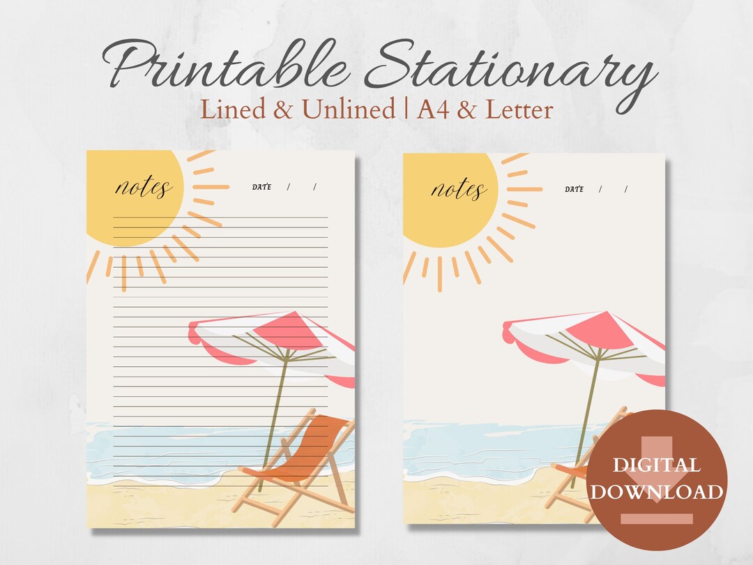 Printable Summer Letter Writing Paper Digital Download Lined & Unlined ...