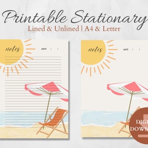 Printable Summer Letter Writing Paper Digital Download Lined & Unlined ...