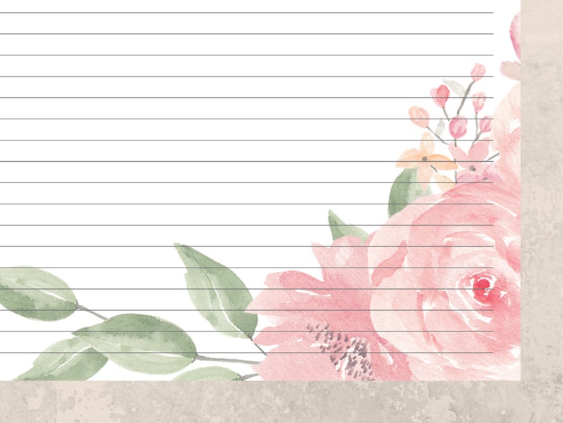 Printable Pink Floral Letter Writing Paper | Digital Download | Lined ...