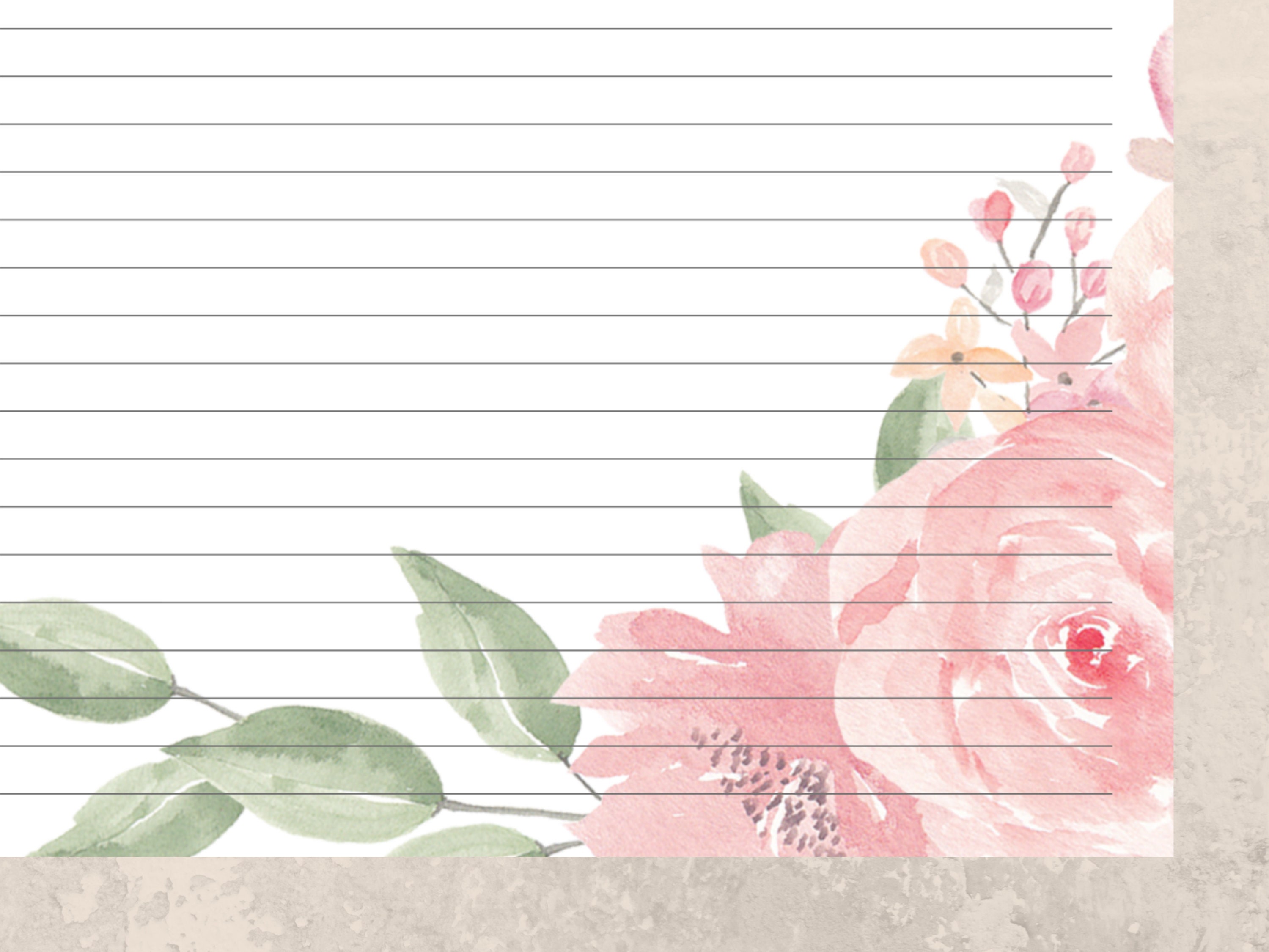 Printable Pink Floral Letter Writing Paper | Digital Download | Lined ...