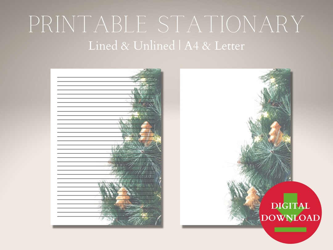 Printable Christmas Letter Writing Paper Digital Download Lined ...