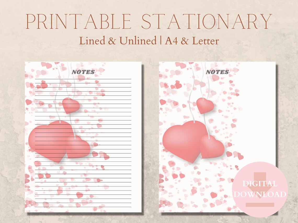 Printable Valentine's Day Letter Writing Paper Digital Download Lined ...