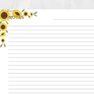 Printable Sunflower Letter Writing Paper | Digital Download | Lined ...