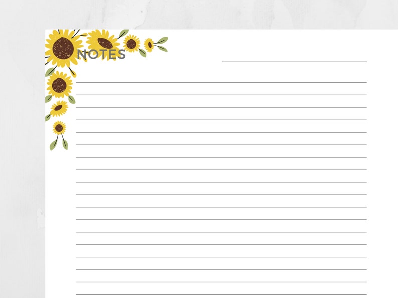 Printable Sunflower Letter Writing Paper | Digital Download | Lined ...