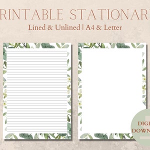 Printable Botanical Letter Writing Paper Digital Download Lined ...