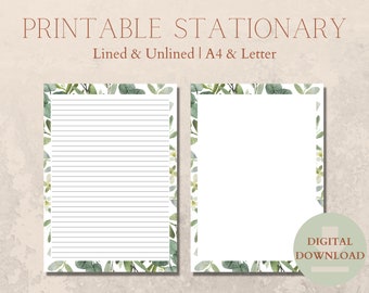Printable Botanical Letter Writing Paper Digital Download Lined ...