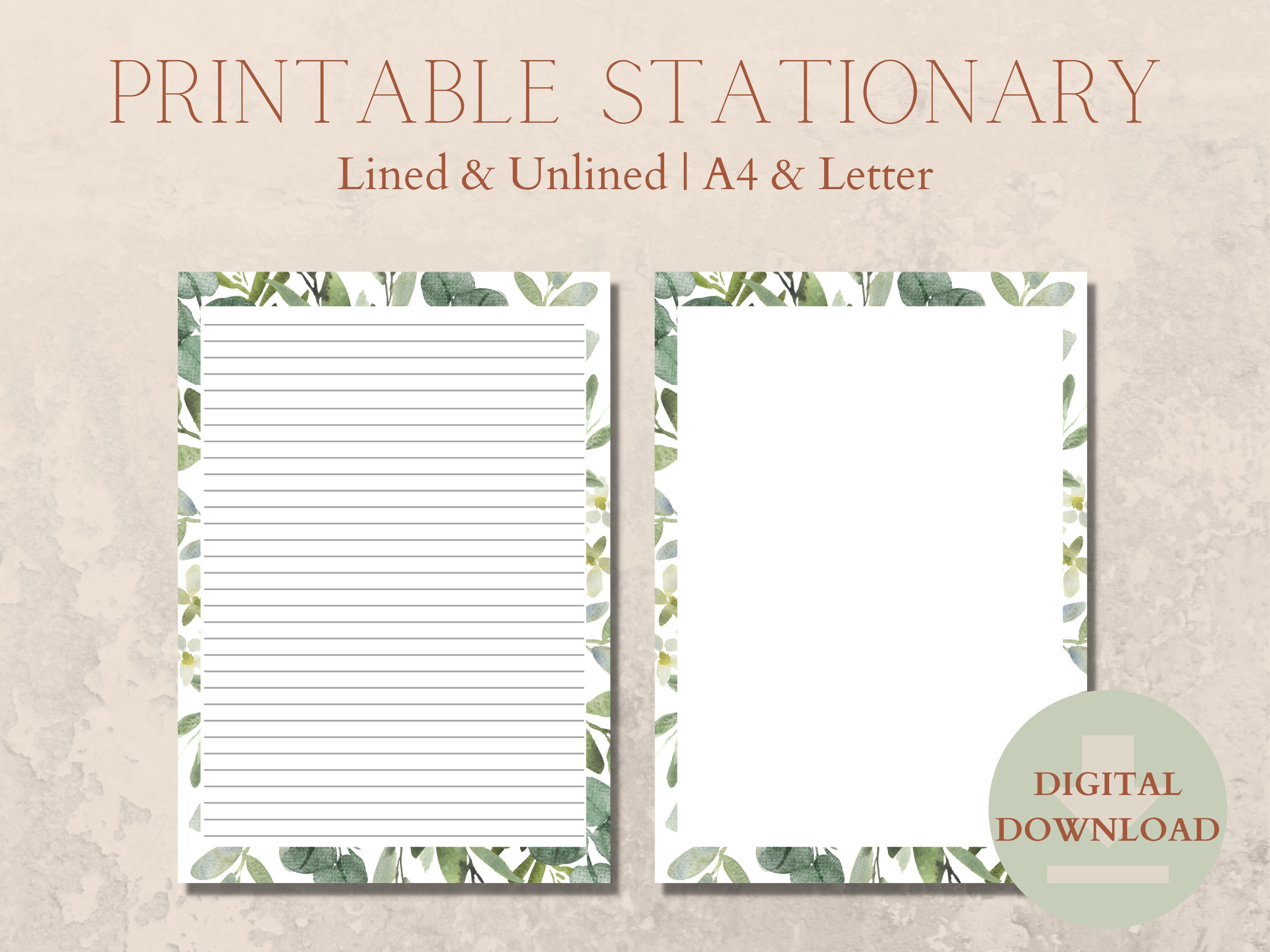 Printable Botanical Writing Paper | Digital Download | Lined & Unlined ...