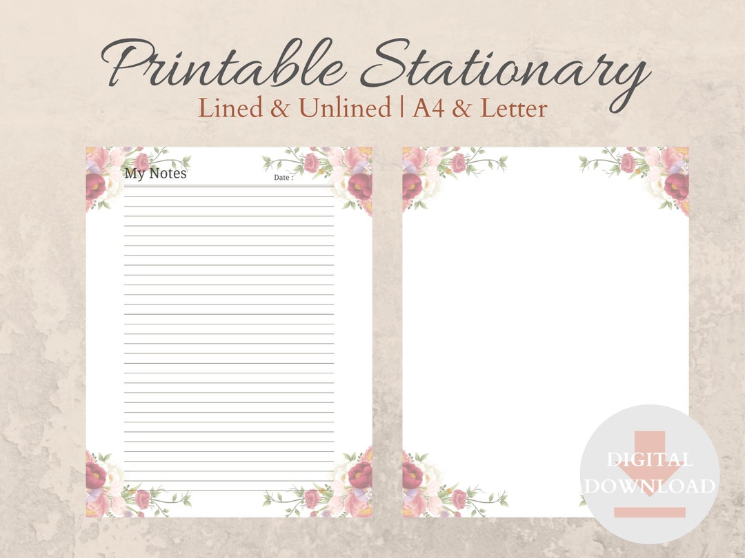 Printable Vintage Inspired Letter Writing Paper Digital Download Lined ...