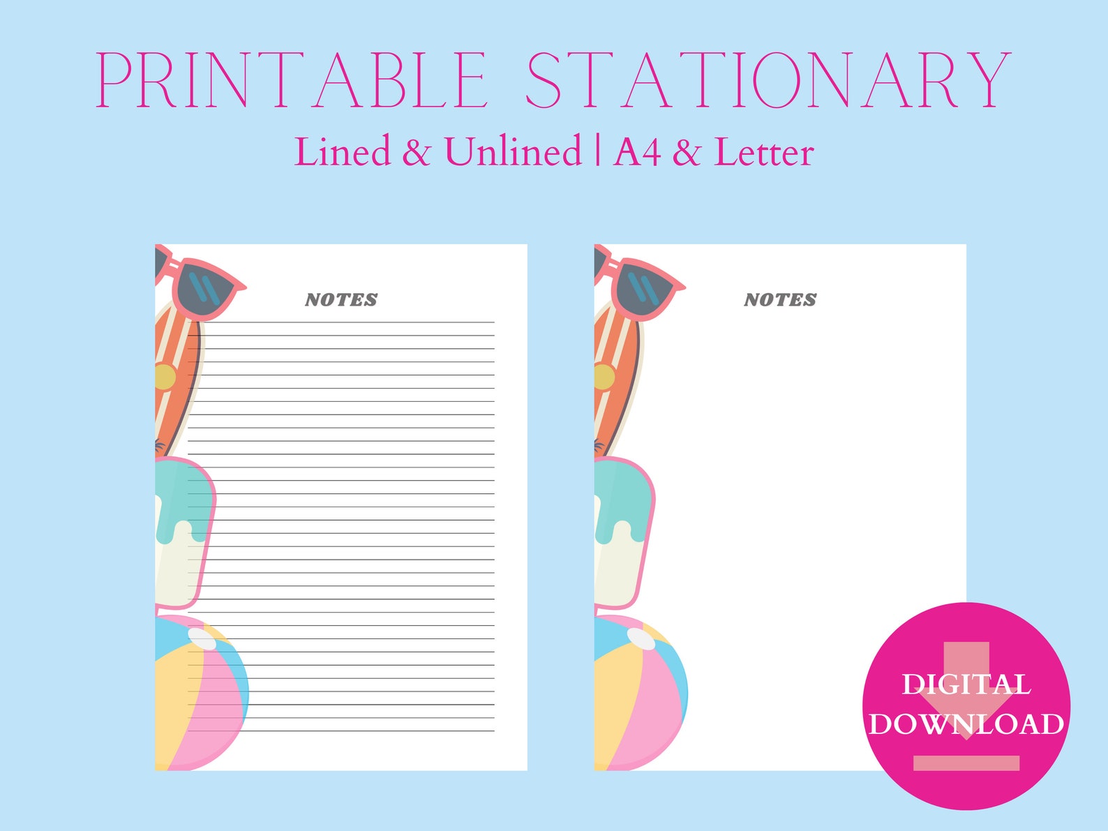 Printable Summer Letter Writing Paper Digital Download - Etsy