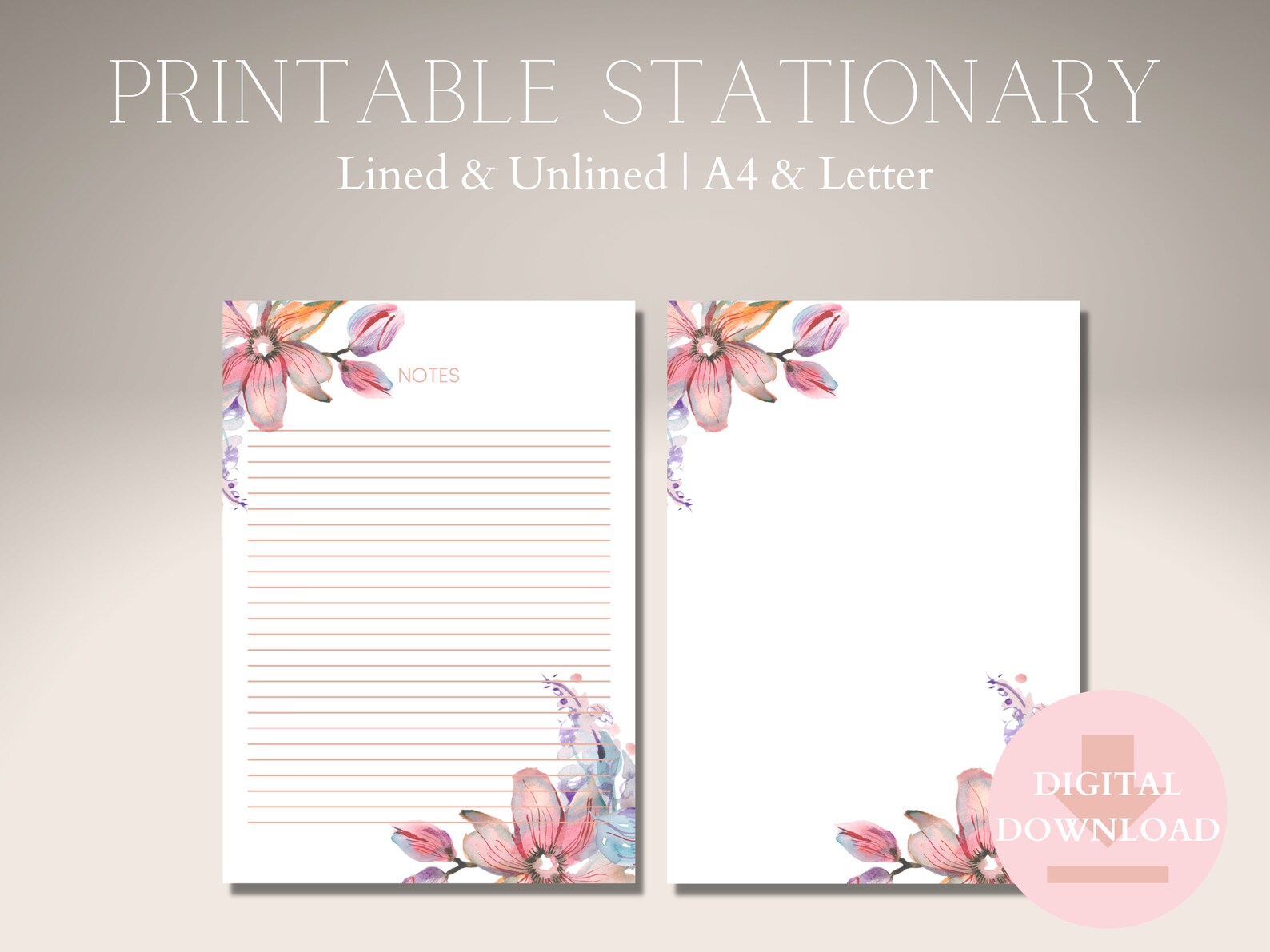 Printable Floral Letter Writing Paper | Digital Download | Lined ...