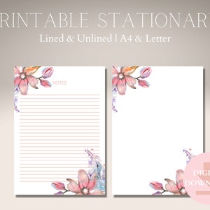 Printable Floral Letter Writing Paper | Digital Download | Lined ...