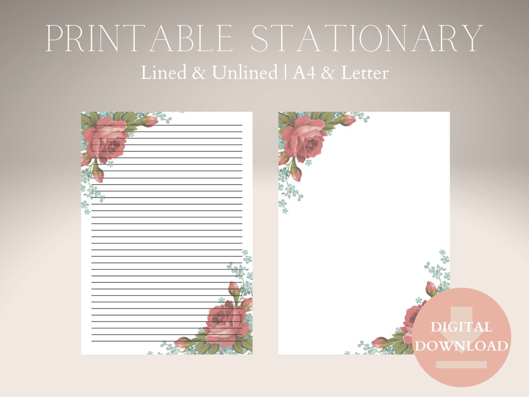 Printable Red Roses Letter Writing Paper Digital Download - Etsy