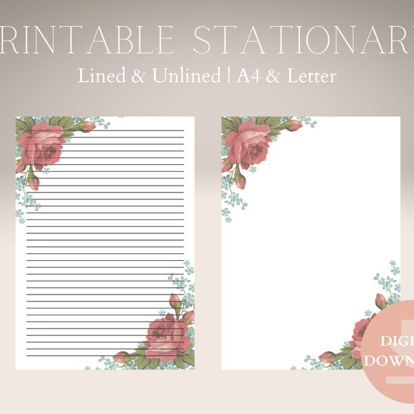 Printable Botanical Letter Writing Paper Digital Download Lined ...