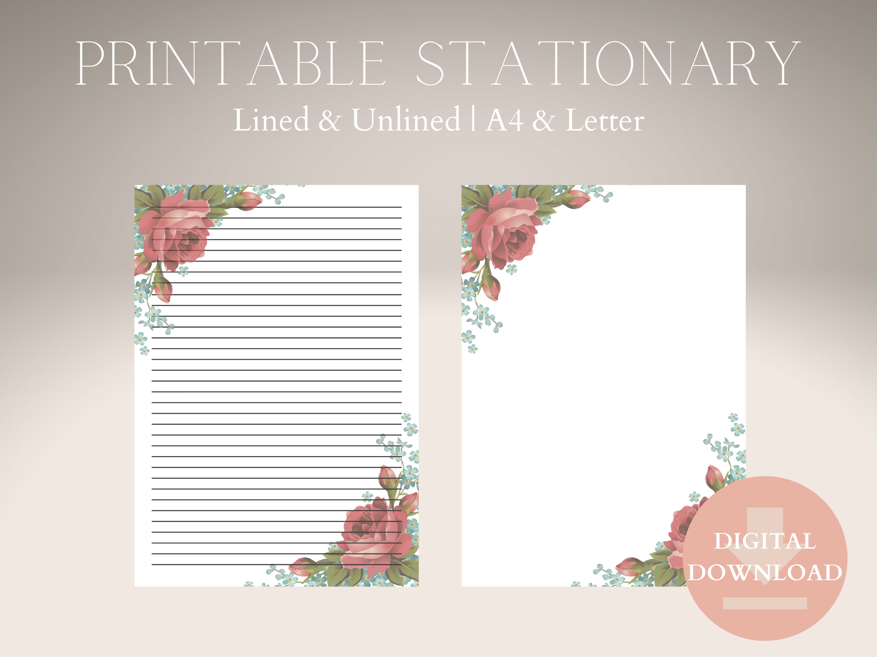 Printable Red Roses Letter Writing Paper Digital Download - Etsy