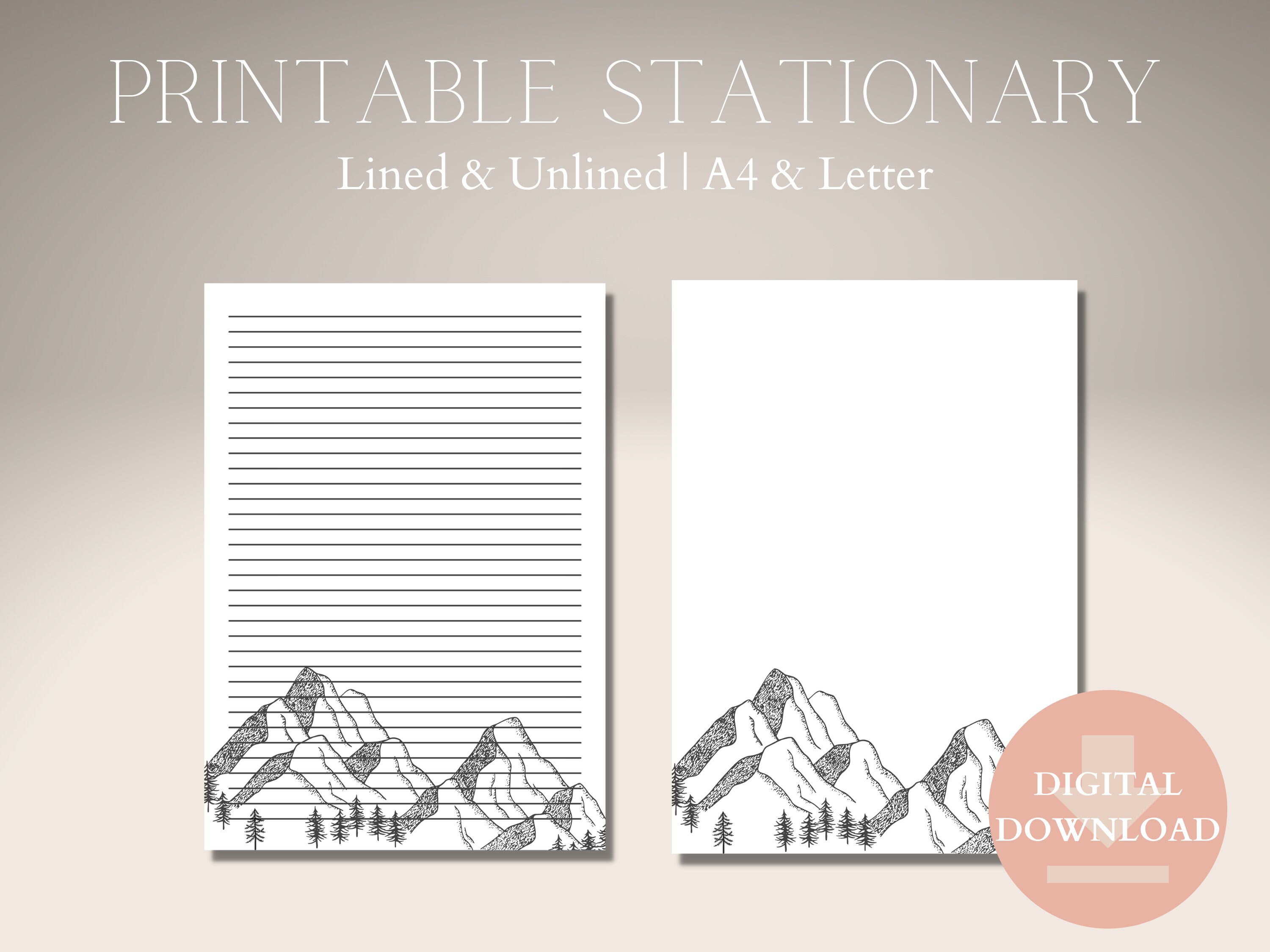 Printable Mountain Letter Writing Paper | Digital Download | Lined ...