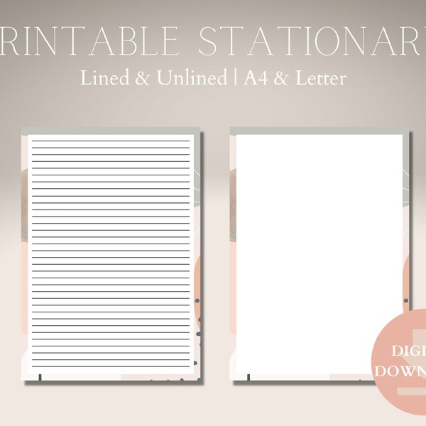 Printable Botanical Letter Writing Paper Digital Download Lined ...