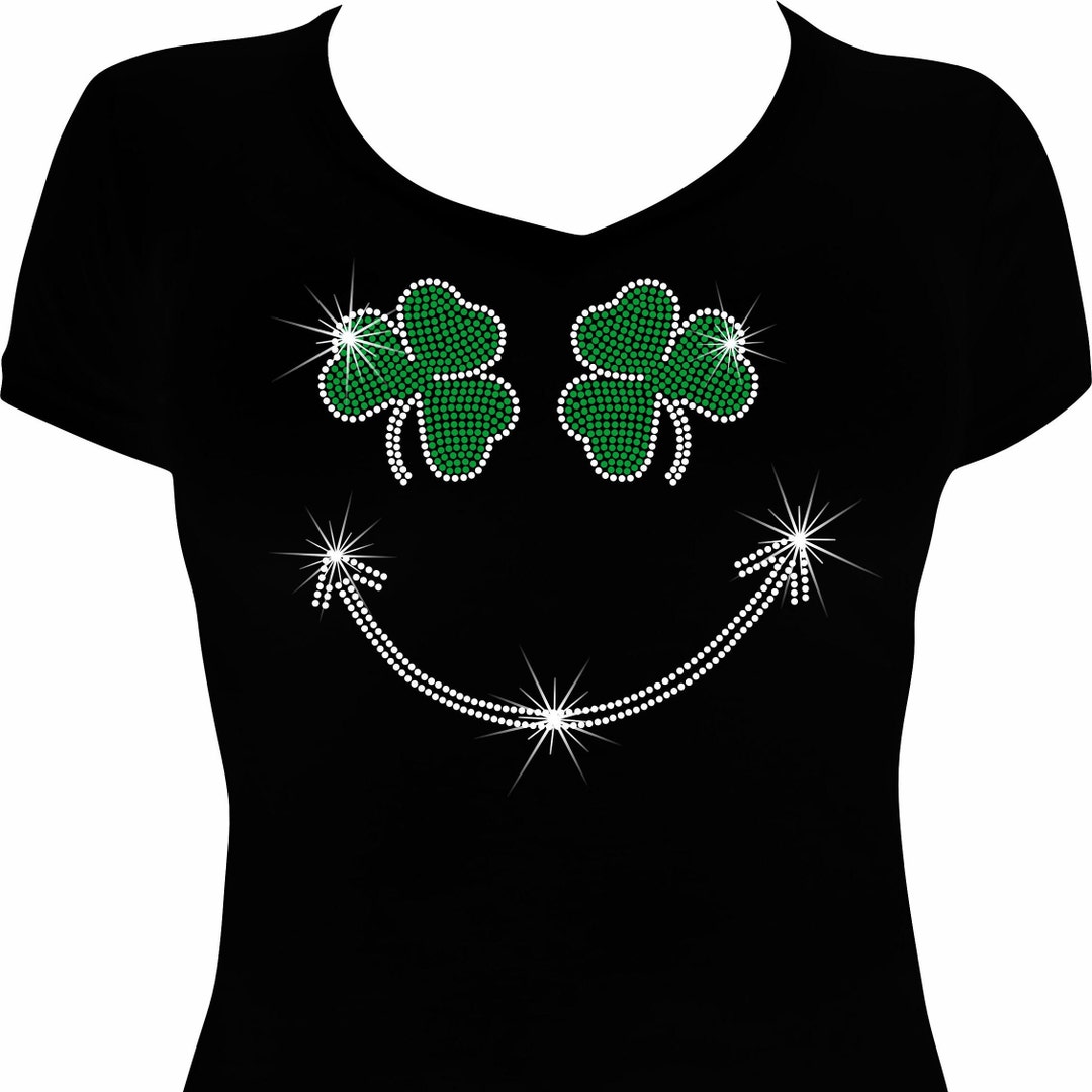 St. Patrick's Day Shamrock Smile Rhinestone Mega Bling Shirt - Etsy
