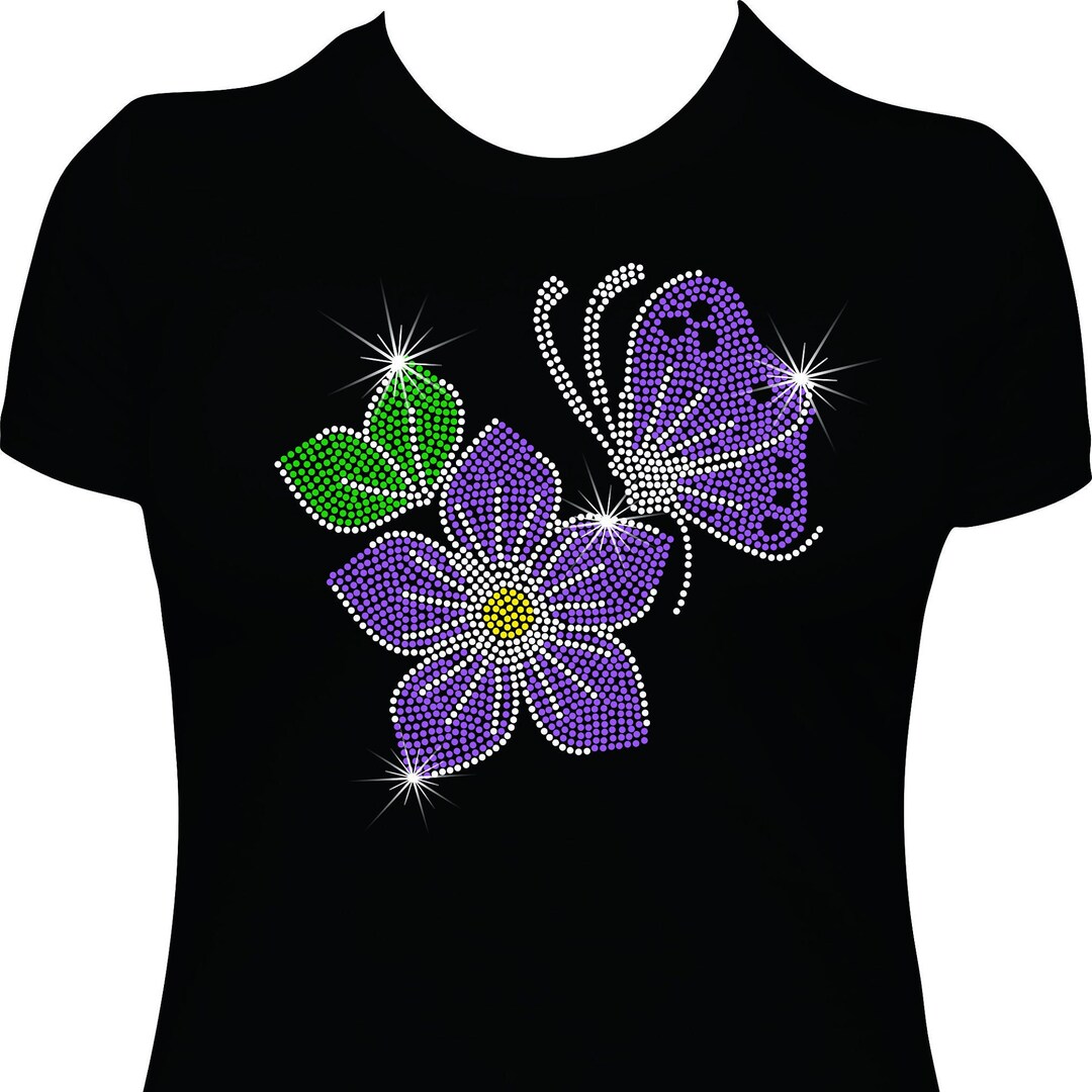 Butterfly Flower Rhinestone Mega Bling Shirt - Etsy