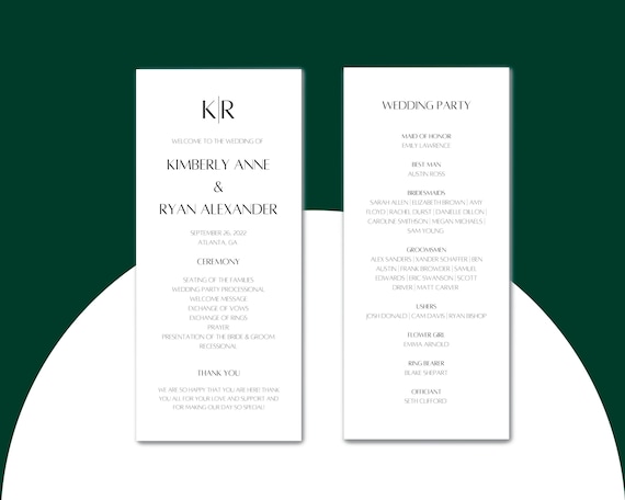 Formal Wedding Program Template - Etsy