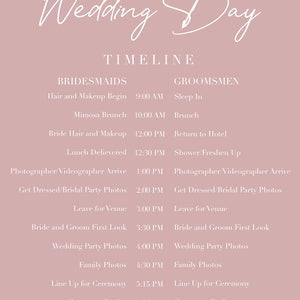 Wedding Day Timeline Template - Etsy