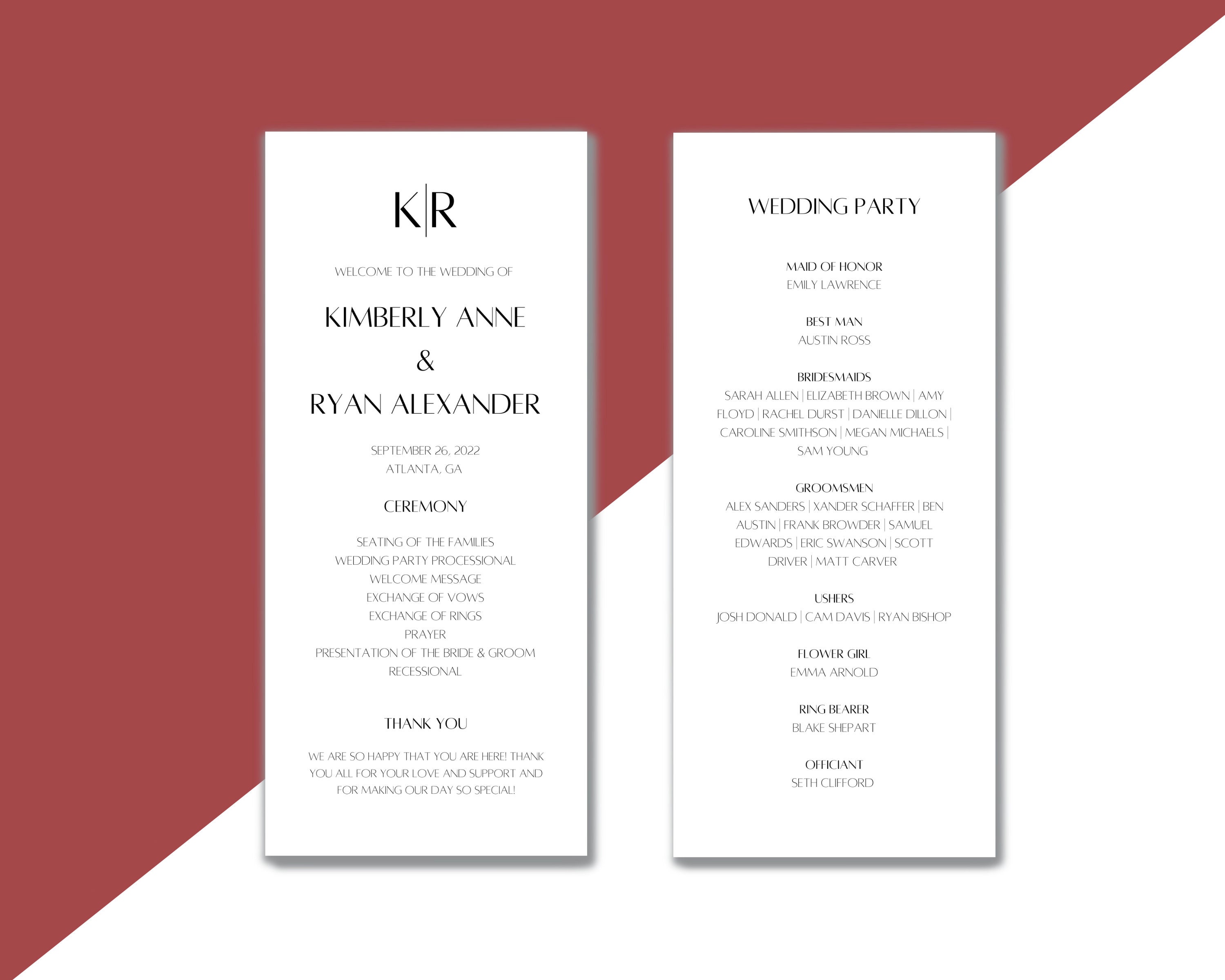 Formal Wedding Program Template - Etsy