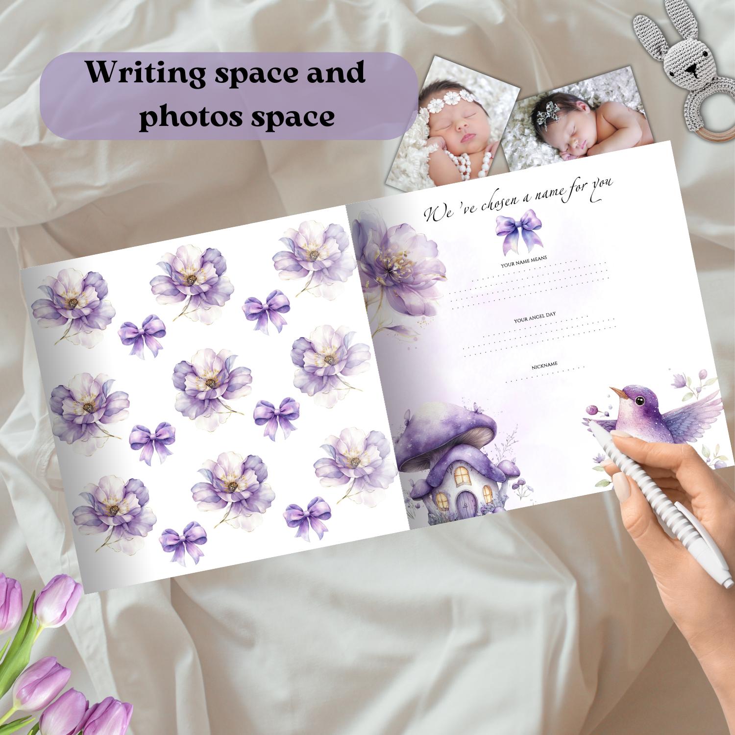 Personalized Baby Girl Memory Book, Girl Photo Album,purple Baby Shower ...